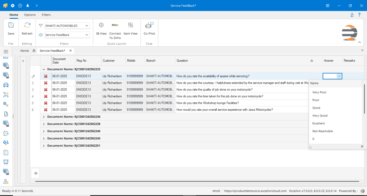 Service Management Module in Excellon DMS Software