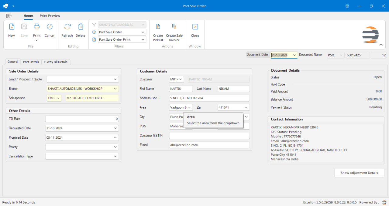 Spares Management Module in Excellon DMS Software